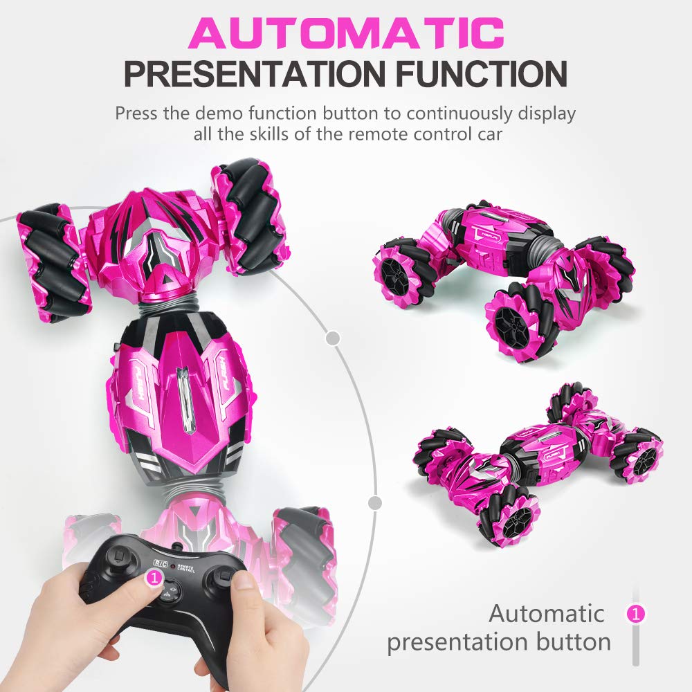 NQD Gesture Sensing Remote Control Car for Boys 1:14 Scale Transform RC Stunt Car 25Km/h Double Sided Rotate 360° Flips with Lights Music Birthday Xmas Gifts for Boys, Green
