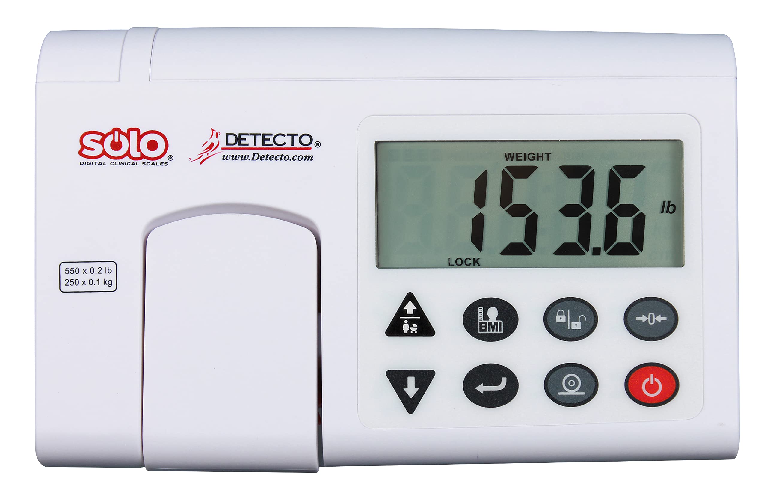 Detecto, Solo Digital Physicians Scale, Mechanical Height Rod, 550 lb x 0.2 lb / 250 kg x 0.1 kg