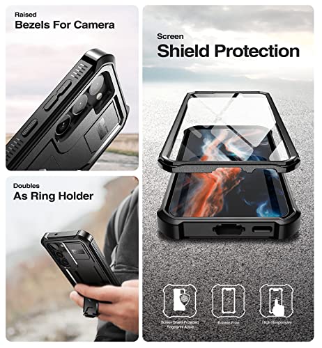 Dexnor Full Body Case for Samsung Galaxy S23 Plus 5G/6.6 inches,[Extra Front Frame] Heavy Duty Military Grade Protection Built-in Screen Protector and Kickstand for Samsung S23 Plus 5G,Black