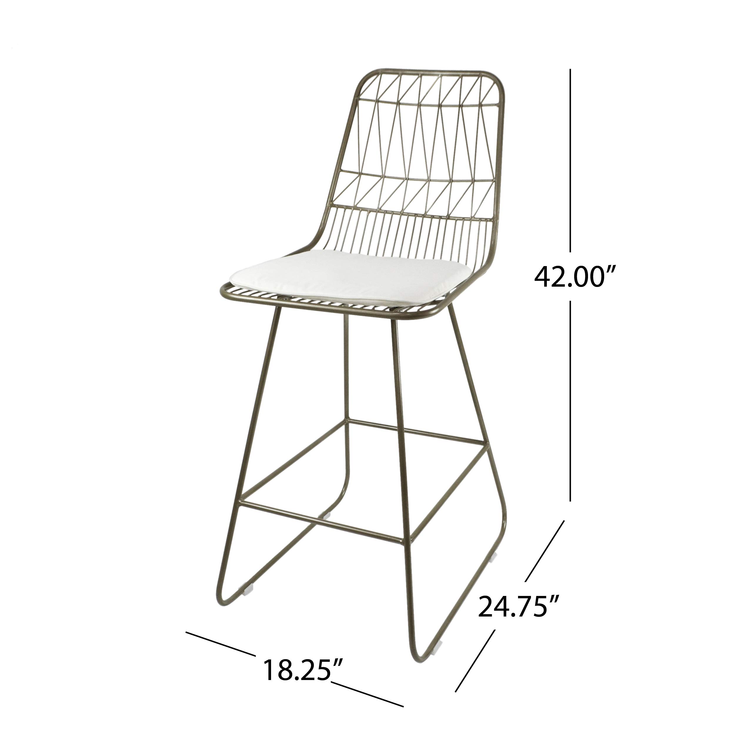 GDFStudio Outdoor Counter Stools, 26" Seats, Modern, Geometric, Light Brass Iron Frames with Ivory Cushion (Set of 2)