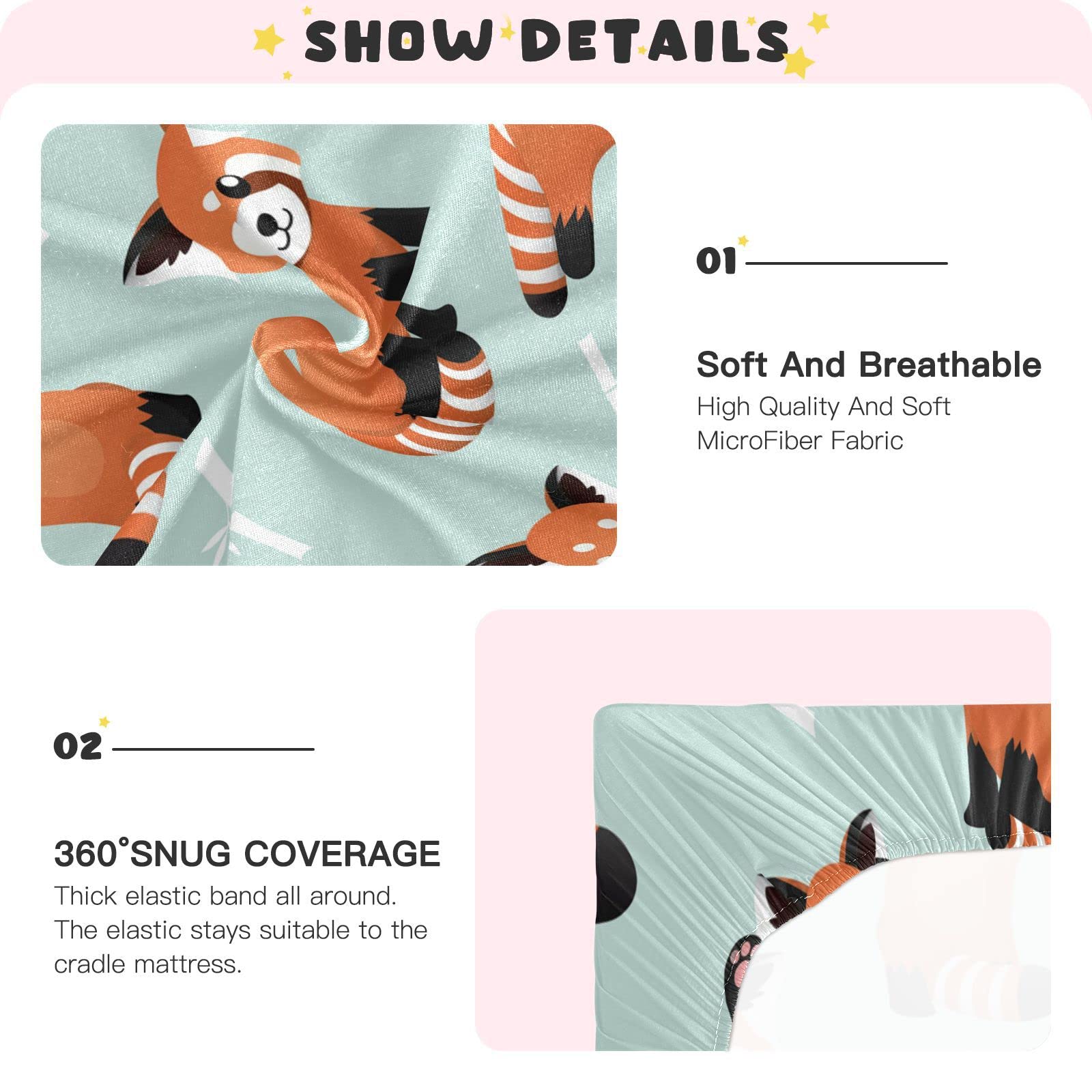 Blueangle Fitted Crib Sheets, Soft Breathable Comfortable Baby Sheet Set for Boys Girls, Cute Red Panda Crib Sheets Fits Standard Crib and Toddler Mattress(170)