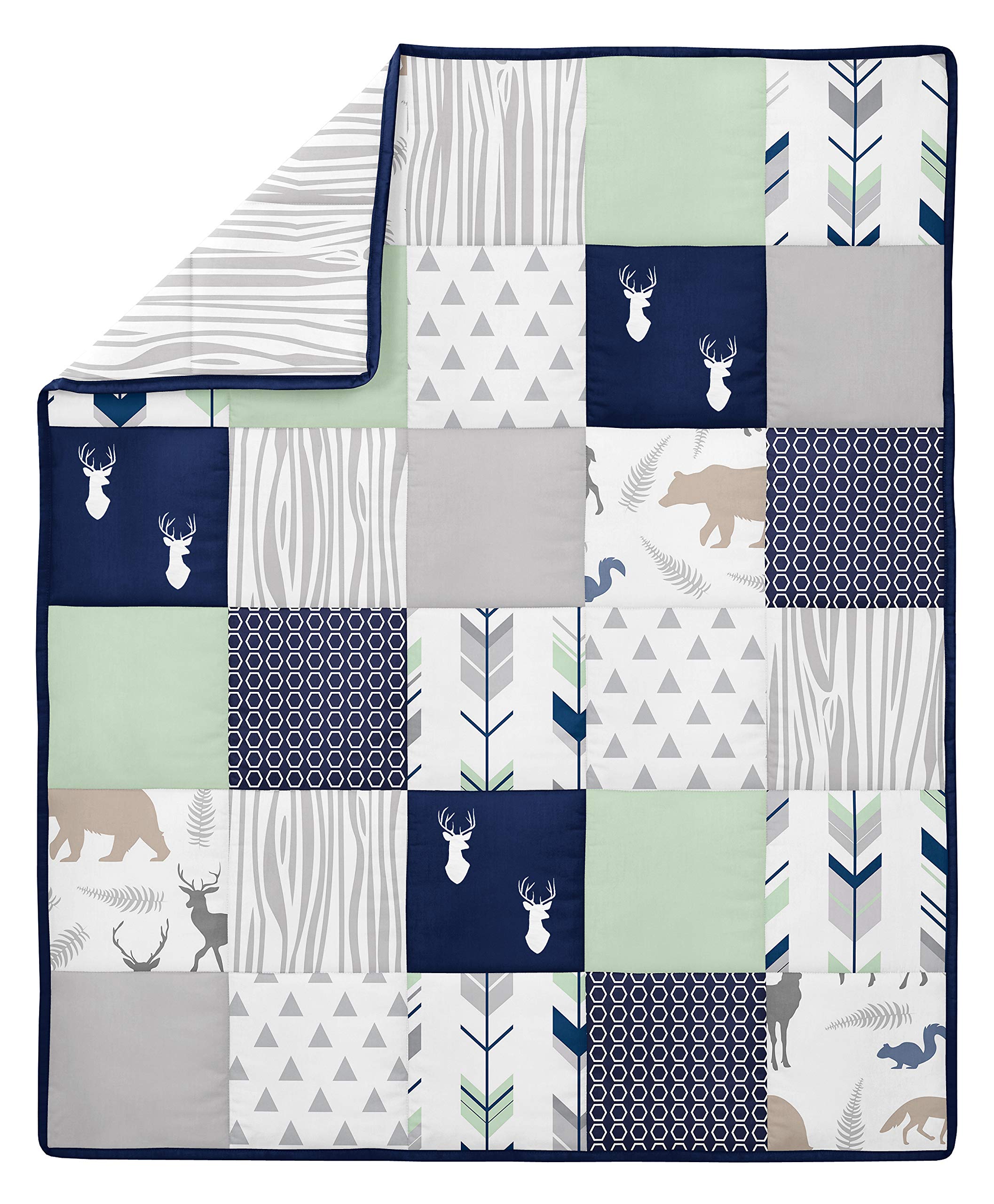 Sweet Jojo Designs Navy Blue, Mint and Grey Woodsy Deer Boys Baby Bedding 4 Piece Crib Set