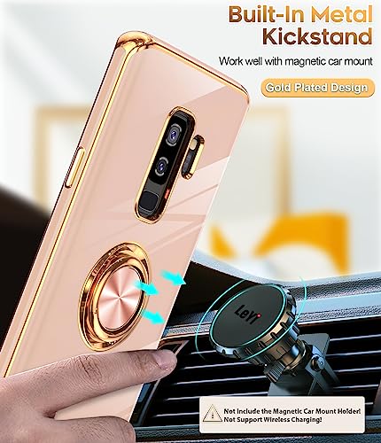 LeYi for Samsung Galaxy S9 Plus Case: 360° Rotatable Ring Holder Magnetic Kickstand [ Not Applicable Samsung S9 ], Plating Rose Gold Edge Protective Case, Pink
