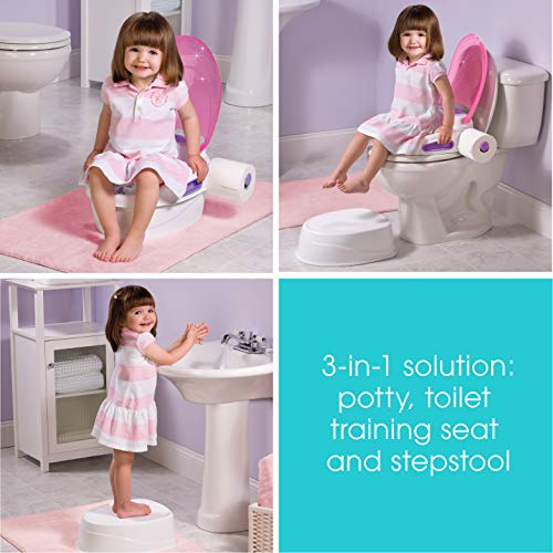Summer Step by Step Potty, Pink - 3-in-1 Potty Training Toilet - Features Contoured Seat, Flushable Wipes Holder and Toilet Tissue Dispenser, 13x9.5x15.5 Inch (Pack of 1)