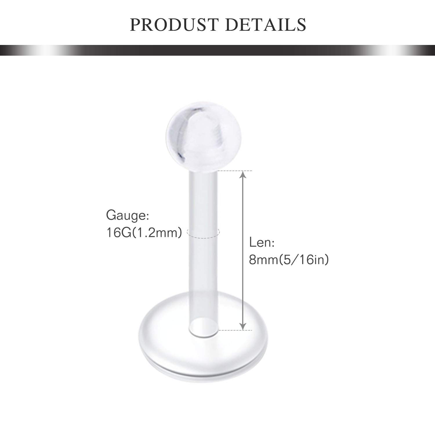 AVYRING 16g Flexible Clear UV Retainers Lip Ring Labret Studs Monroe Mudusa Piercing Jewelry Tragus Helix Conch Cartilage Earrings with CZ Pack 6/8/10mm 20pcs