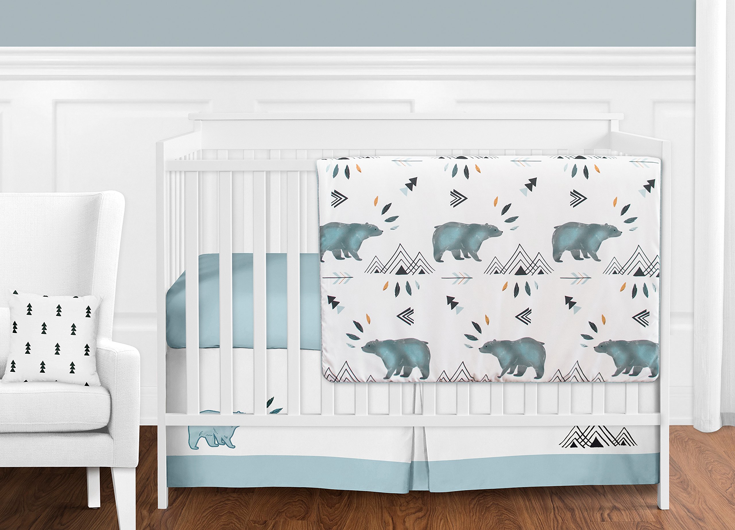 Sweet Jojo Designs Bear Mountain Watercolor Baby Boy Crib Bedding Set 11 Pieces