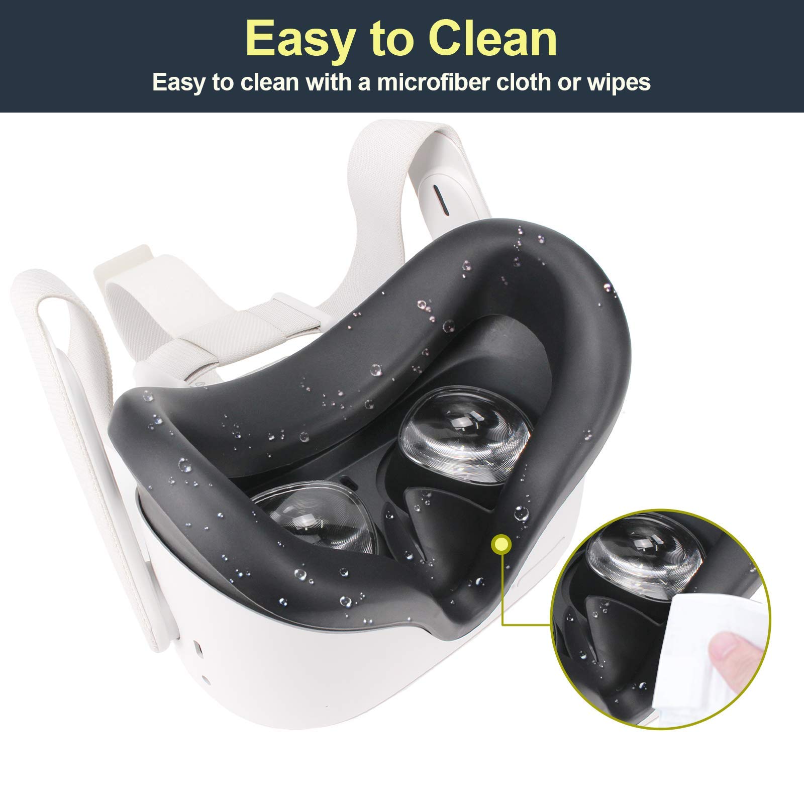 BEJOY VR Sweat-Proof Silicone Face Cover and Lens Protect Cover for Oculus Quest 2, Silicone Mask Pad, Lens Protector, Dust Proof, Non-Slip for VR Accessories Set