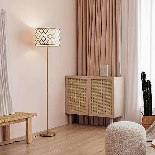Globe Electric Novogratz x 65787 Kinsley 65" Floor Lamp, Matte Brass, Metal Mesh Over Cotton Shade