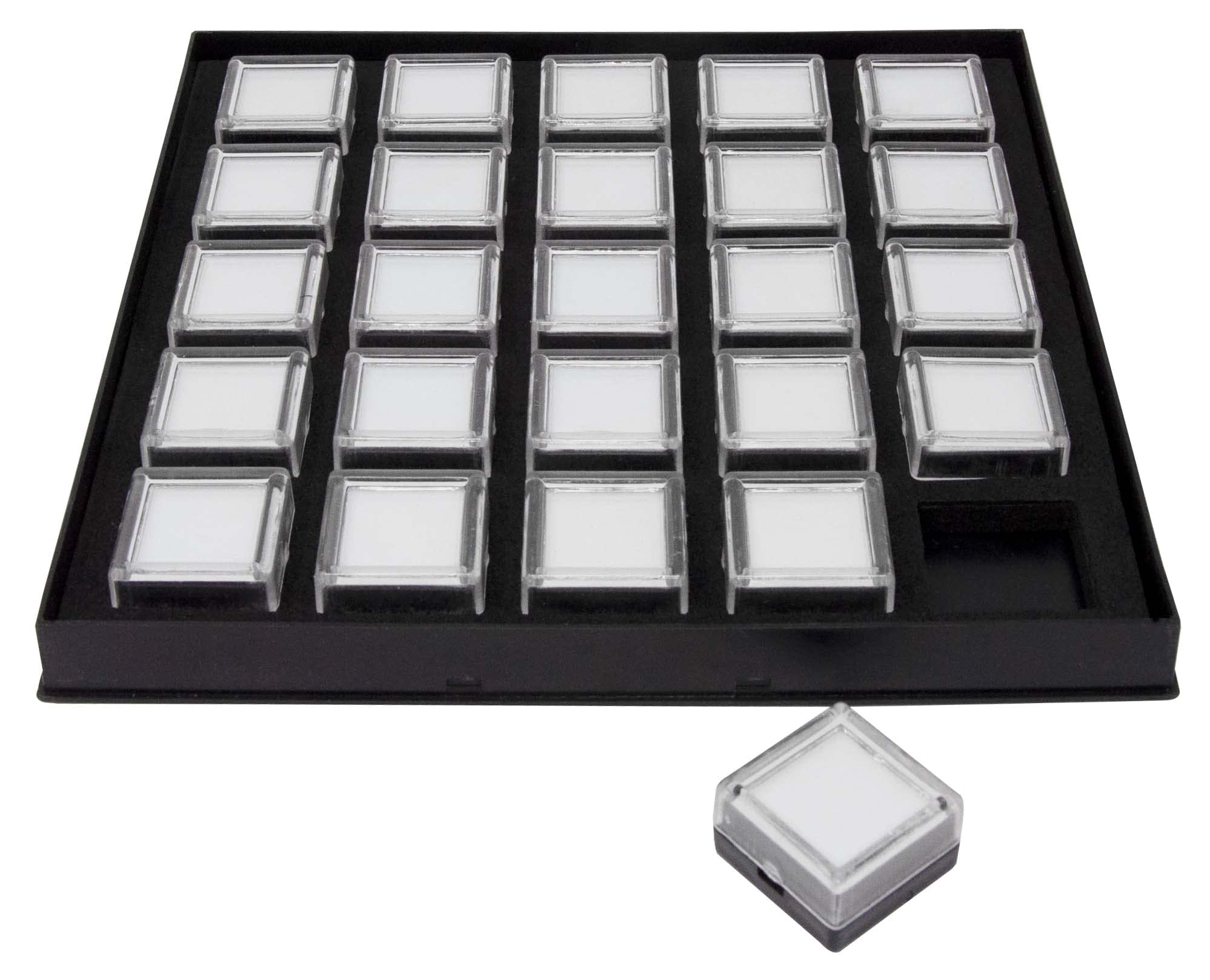 PMC Supplies LLC Plastic Gem Tray w/ 25 25 MM Compartments Storage Container Jewelry Bead Small Gemstone Findings Watch Battery Organizer