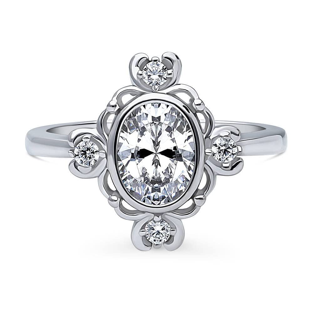 BERRICLE Sterling Silver Flower Cubic Zirconia CZ Art Deco Promise Ring for Women, Rhodium Plated Size 9
