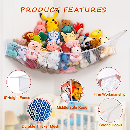INSFITY Stuffed Animal Hammock Corner Plush Toys Storage Net Organizer (White 2 Pack, X-Large)