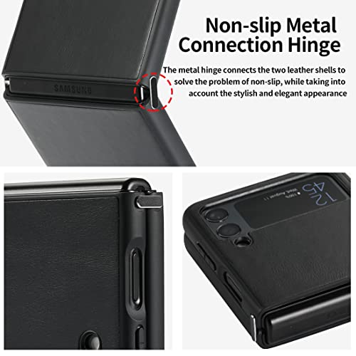 KEZiHOME Samsung Galaxy Z Flip 4 Case, Samsung Z Flip 4 Genuine Leather Case, Slim Thin Shockproof Full-Body Protective Cover Phone Case Compatible with Galaxy Z Flip 4 5G (Black)