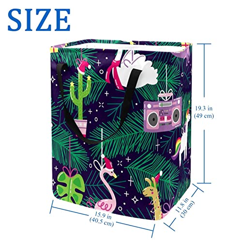 Christmas Hat Dinosaur Flamingo Unicorn Swan Cactus Print Collapsible Laundry Hamper, 60L Waterproof Laundry Baskets Washing Bin Clothes Toys Storage for Dorm Bathroom Bedroom