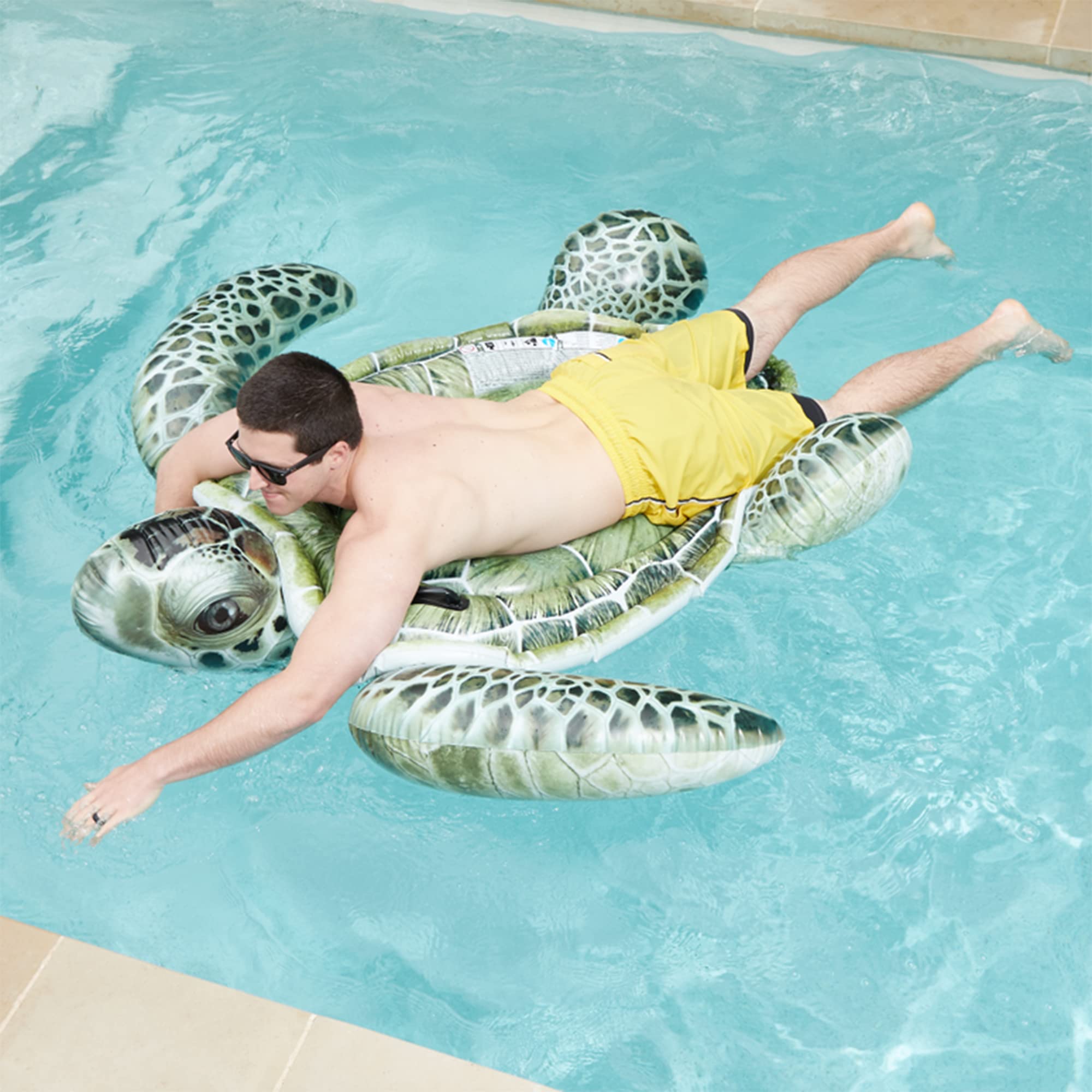 INTEX Realistic Sea Turtle Inflatable Pool Float: Animal Pool Toy for Kids – 2 Heavy-Duty Handles – 176lb Weight Capacity – 75" x 67" – for Ages 3+