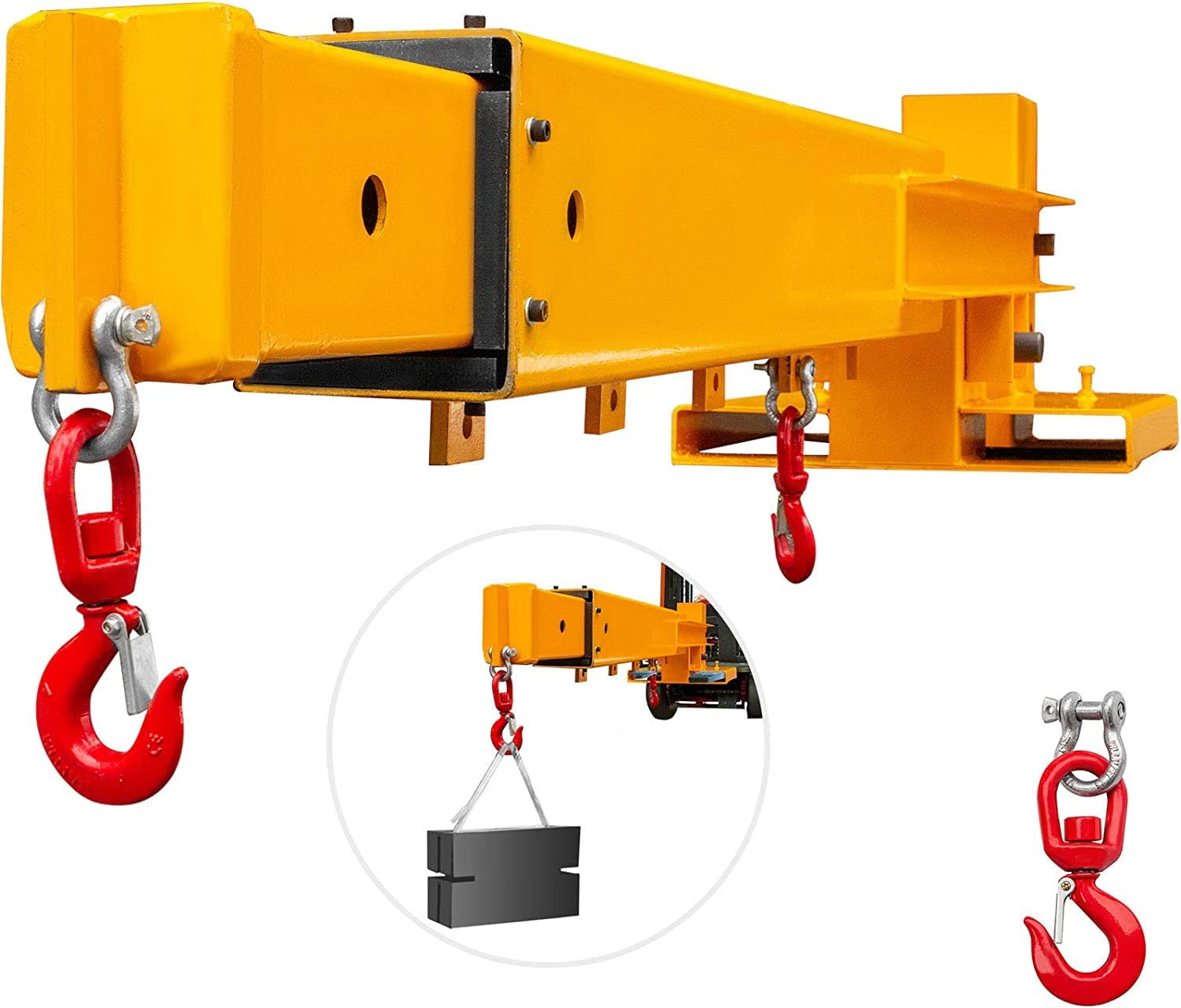 VEVOR Forklift Jib Boom Crane, Forklift Mobile Crane 6000lbs/3T Capacity, Forklift Lifting Hoist with 2 Hooks, Forklift Boom Attachment Towing Handling Equipment