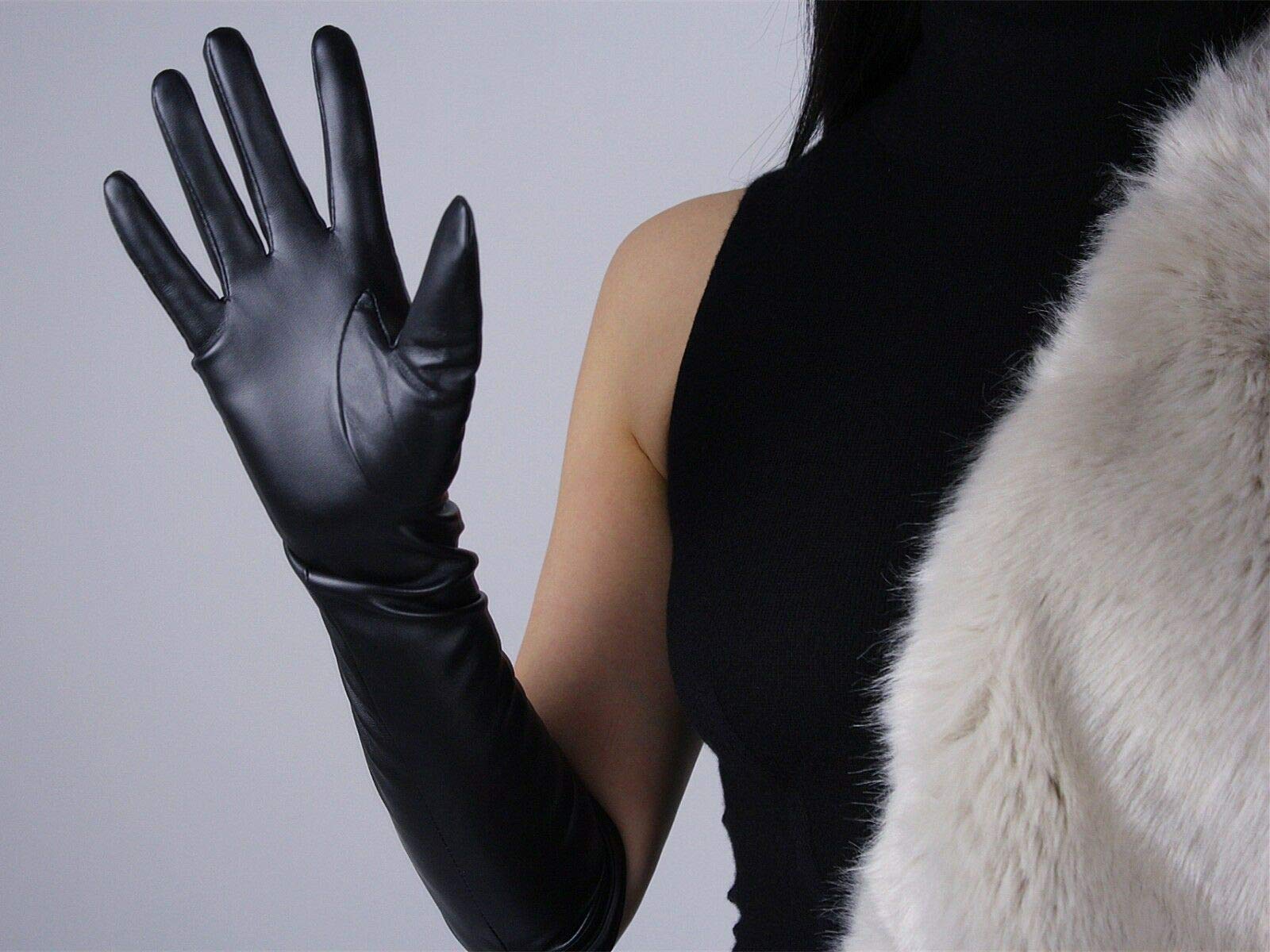 DooWay Long Leather Gloves Women Black Touchscreen Elbow Length Gloves 20 inches Winter Warm Opera Gloves Evening Costume Cosplay