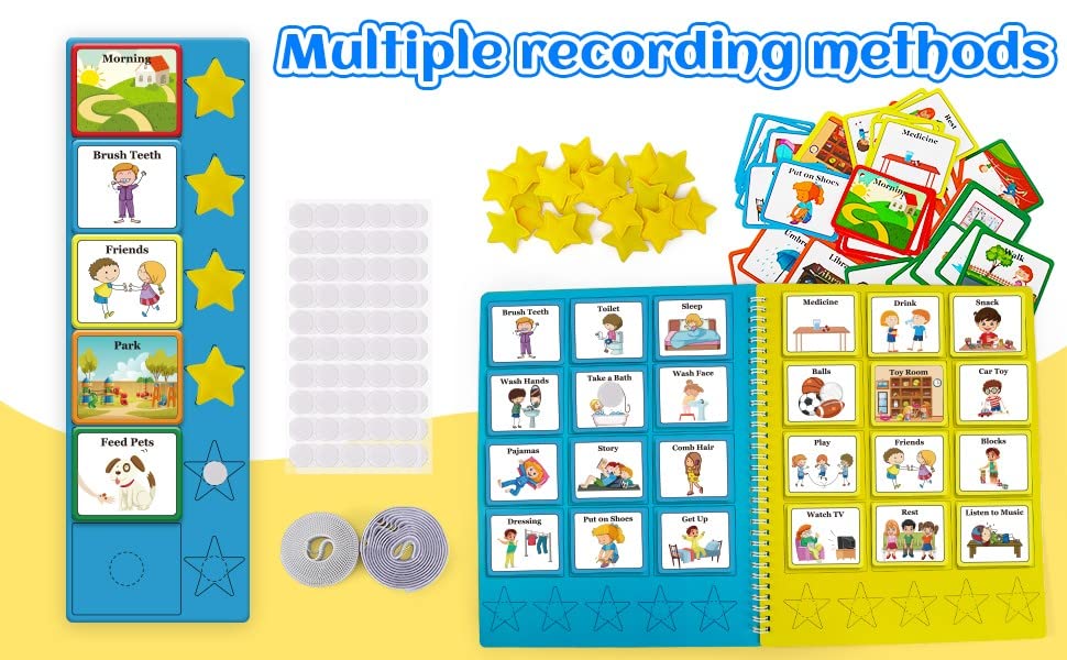 beetoy Visual Schedule Cards for Kids with Autism, Home Chore Chart Routine Cards Autism Learning Materials with 1 Schedule Book and 30 Yellow Stars for at Home, School & in The Community