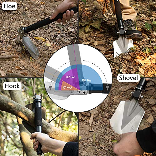FiveJoy Survival Shovel Multitool (C1) - Portable Collapsible Tactical Tool - Entrenching Backpack Equipment for Hiking Camping Emergency Car - Gifts for Men Dad Husband