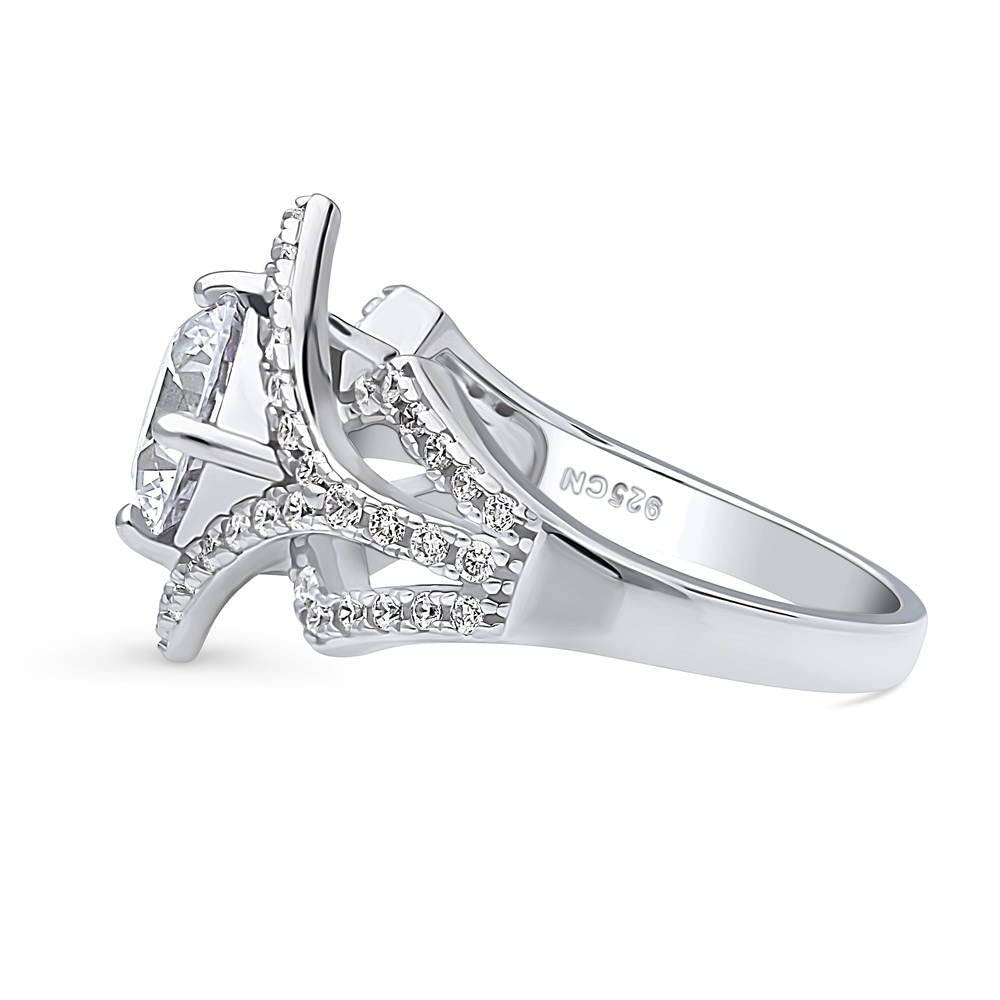 BERRICLE Sterling Silver Halo Round Cubic Zirconia CZ Statement Cocktail Fashion Split Shank Ring for Women, Rhodium Plated Size 9