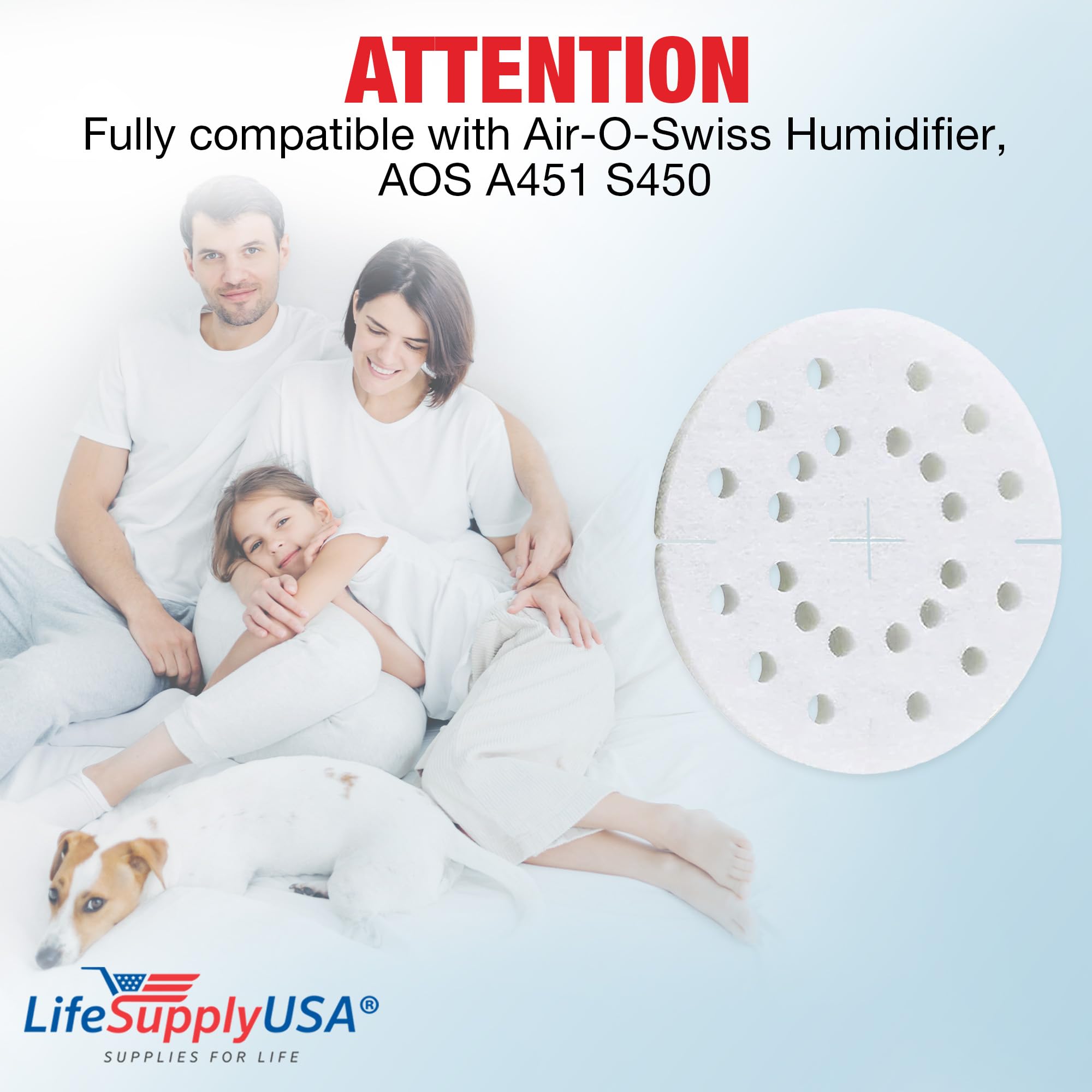 LifeSupplyUSA Humidifier Filter Replacement Anti-Mineral Pad Compatible with Air-O-Swiss Humidifier, AOS A451 S450 (6-Pack)