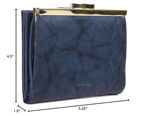 Buxton Heiress Leather Double Cardex Wallet 15 Credit Card Slots (Navy RFID Protected)
