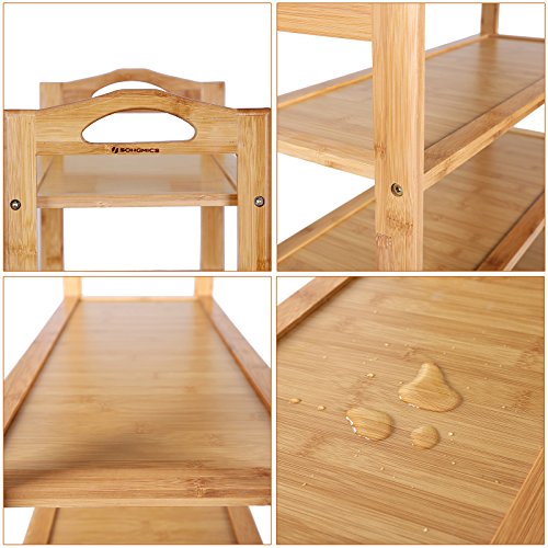 SONGMICS Bamboo Entryway Shoe Shelf Storage Organizer, Ideal for Hallway Bathroom Garden, 6-tier, Fresh Maple