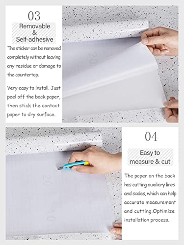 Glossy Marble Paper for Countertop Peel and Stick Wallpaper Granite White Sticker Waterproof Self Adhesive 15.7βΓ118β Easy to Install & Clean, Removable