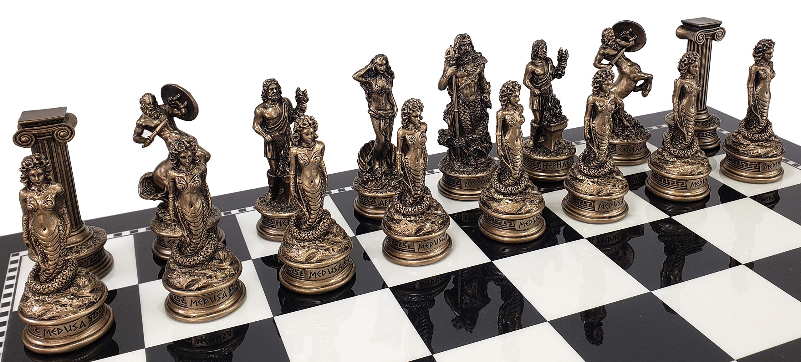 Greek Mythology Olympus Gods Zeus vs Poseidon Set of Chess Men Pieces Bronze and Pewter Color - NO Board