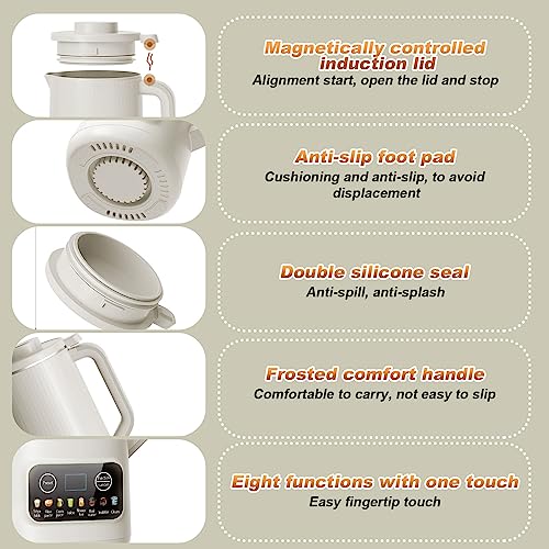 Nut Milk Maker Machine,20 Oz Automatic Cleaning Soy Milk maker with 8 Modes and 10 Leaf Blades,Homemade Almond, Oat, Soy, Etc Grain, Almond Milk Maker Machine with Delay Start Free Filtering and Keep Warm (White)