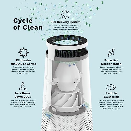 DH Lifelabs | Sciaire Mini + HEPA Air Purifier | Ions Actively Clean & Deodorize Air | Eliminates 99.9% of Bacteria & Viruses | H13 HEPA Purifier Filter for Allergies Pets | Bedroom Home | White