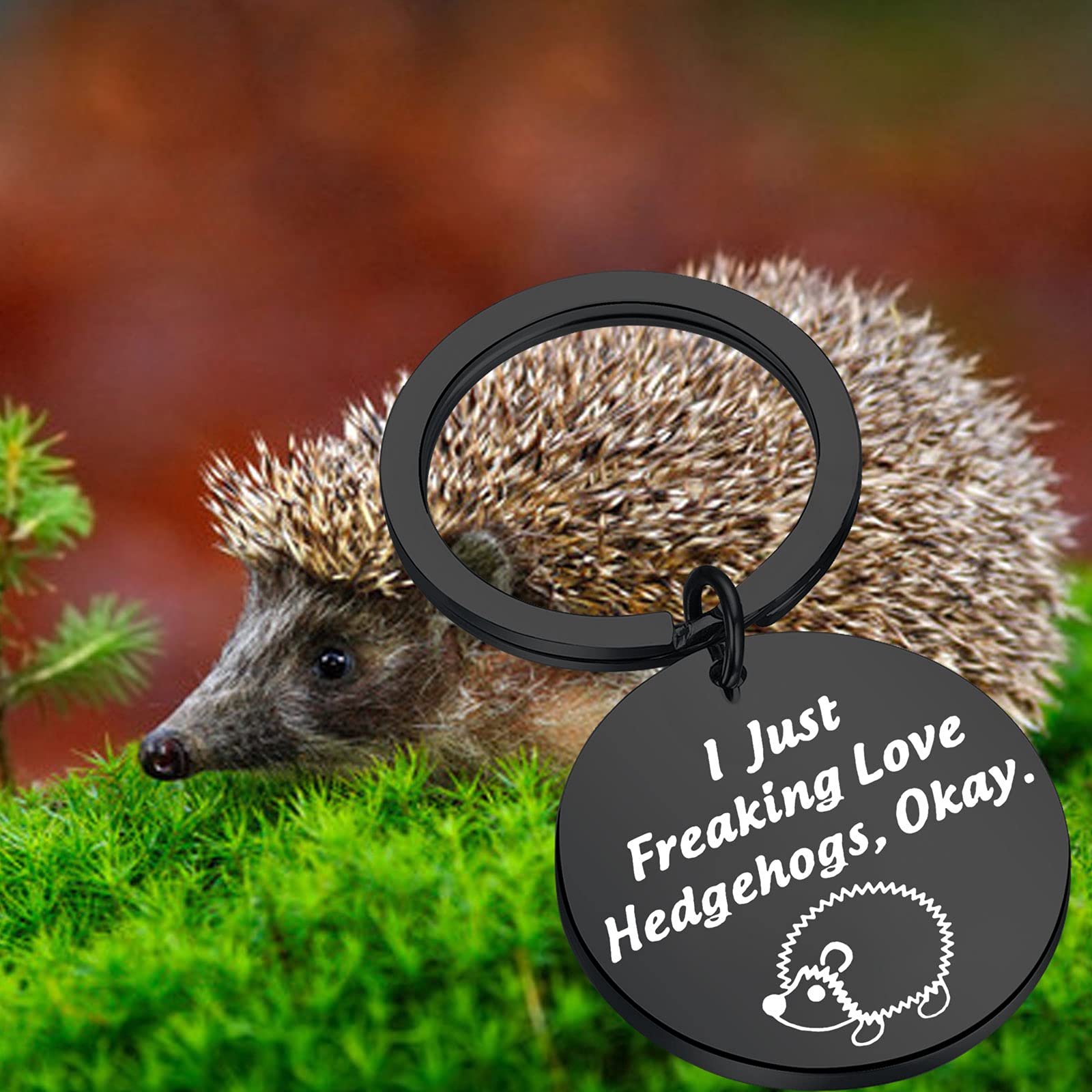 BEKECH Hedgehog Keychain Hedgehog Lover Gift I Just Freaking Love Hedgehogs OKay Keychain Cute Animal Hedgehog Gift for Women Hog Mom Gift (black)