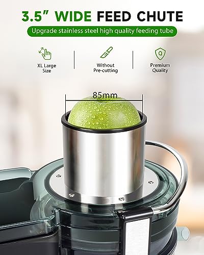 Healnitor 1000W 3-Speed LED Centrifugal Juicer Machines Vegetable and Fruit, Stainless Steel 3.5" Big Mouth, Easy Clean, High Juice Yield, BPA Free, Stainless Steel