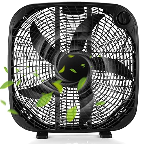 LDAILY 20" Box Fan with 3 Speed Settings, Window Fan for Full Force Air Circulation w/Control Knob, Portable Handle, Feet, Safety Fences & Cord Storage, ETL Listed Floor Fan for Home Office Tool Shed