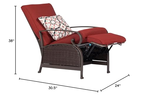 Hanover Madrid Outdoor Patio Recliner, Adjustable Chair, All-Weather Hand-Woven Wicker, Aluminum Frames, Thick Cushions-MADRIDREC-NVY, 1 Piece, Red