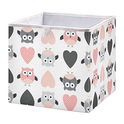 Kigai Collapsible Storage Baskets Owls & Hearts Cube Storage Bins Baskets for Organizing Fabric Collapsible Storage Organizer for Bedroom Home Decor