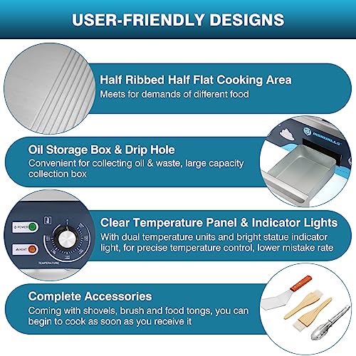 IRONWALLS Commercial Griddle Electric 29 Inch, 110V 4400W Electric Countertop Griddle Flat Top Grill, Non-stick Stainless Steel Teppanyaki Grill with Dual Temperature Control for Restaurant Kitchen