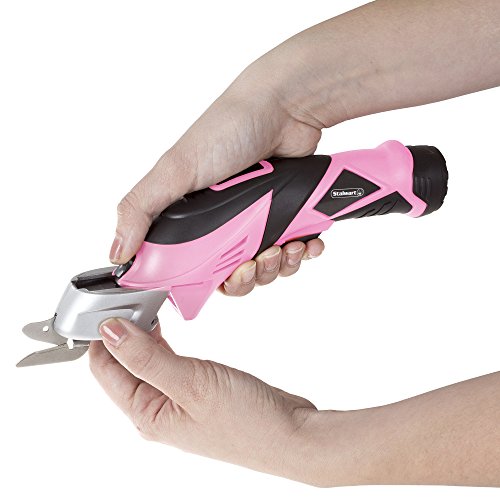 Cordless Electric Scissors with Two Blades β Fabric, Leather, Carpet and Cardboard Cutter β 3.6V Lithium-Ion Rechargeable Battery by Stalwart (Pink)