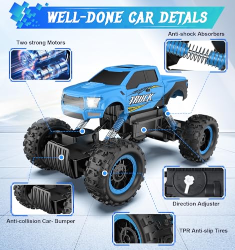 DOUBLE E 1/12 Scale Remote Control Monster Trucks - 2.4Ghz Off Road RC Trucks, Toys Gifts for Boys Age 6-10