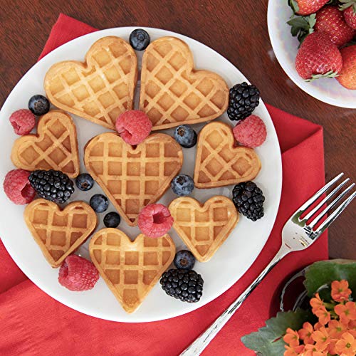 Mini Hearts Waffle Maker - Make 9 Heart Shaped Waffles or Pancakes w Electric Nonstick Waffler Iron- Unique Breakfast for Loved Ones Kids Adults, Fun Gift, Special Holiday Treat or for Summer Parties