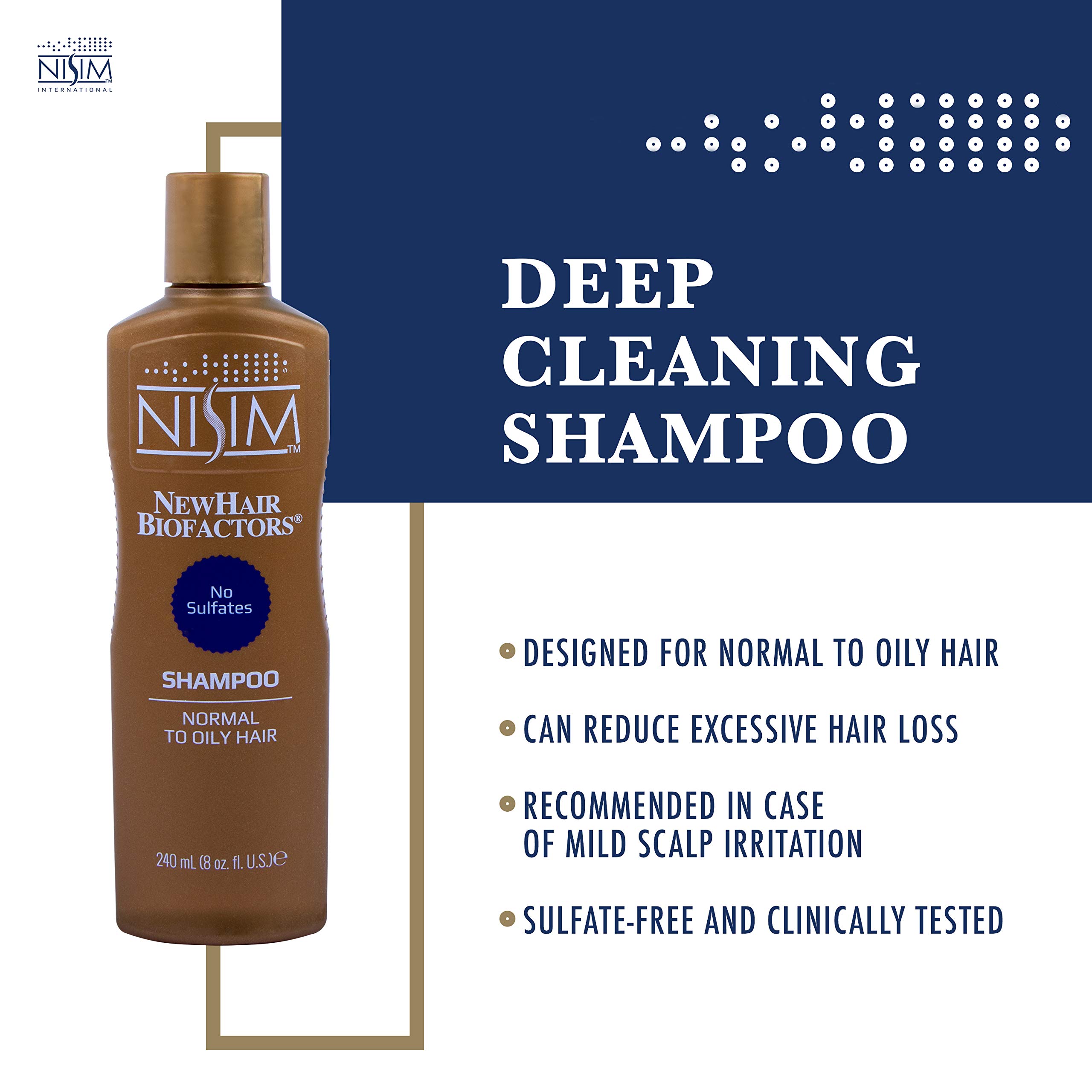 NISIM NewHair BioFactors Shampoo for Normal To Oily Hair - Deep Cleaning Shampoo That Controls Excessive Hair Loss (8 Ounce / 240 Milliliter)