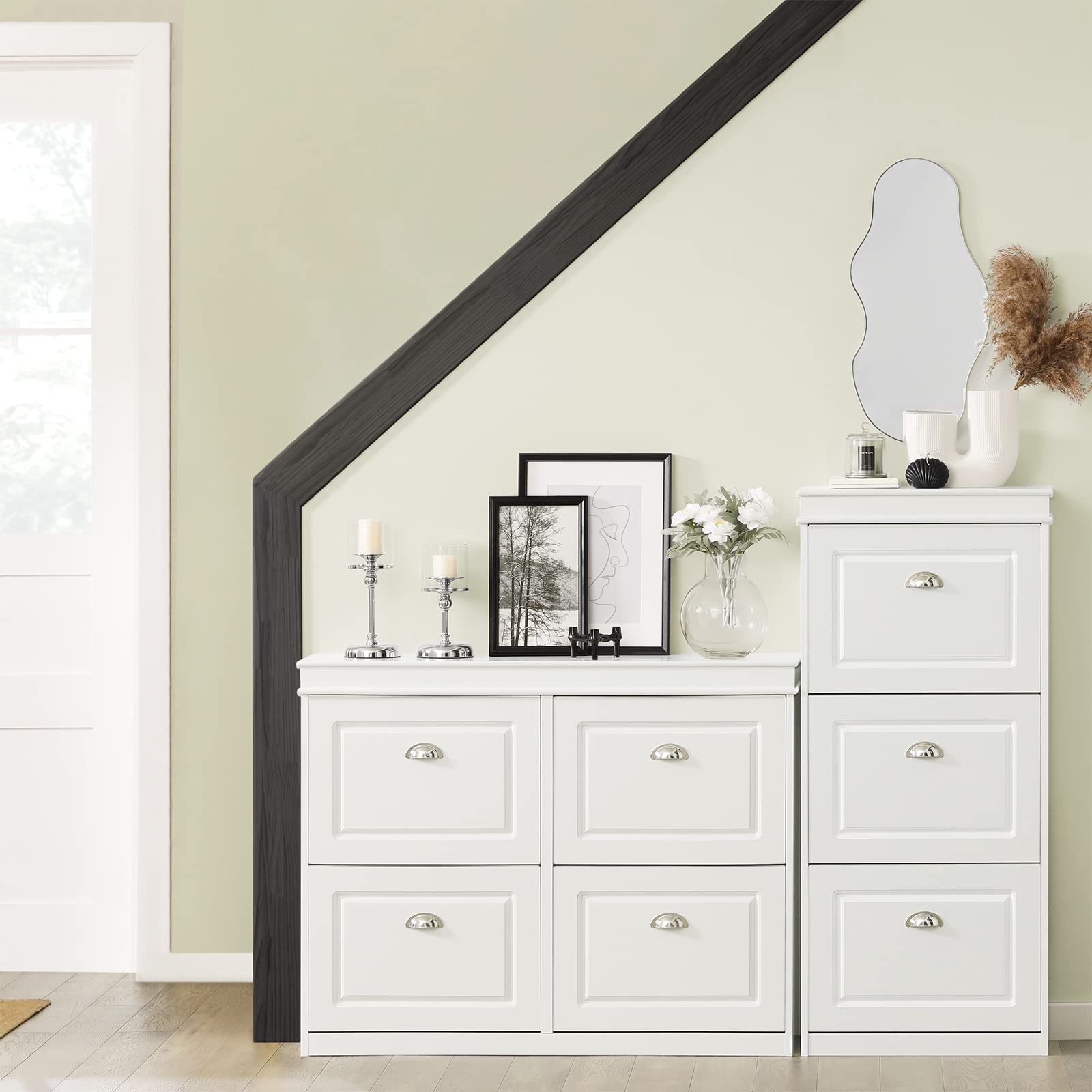 Haotian White Shoe Cabinet with 4 Flip Drawers, Large Freestanding Shoe Rack, Modern Shoe Organizer for Entryway, Hallway, Entance FSR79-W