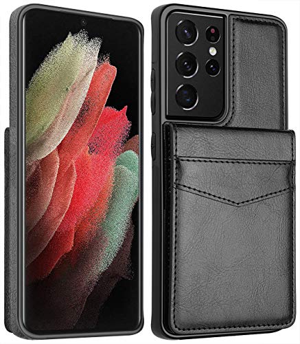 LakiBeibi Samsung Galaxy S21 Ultra Case, S21 Ultra Phone Case, Dual Layer Lightweight Premium Leather Wallet Case with Card Holders Flip Protective Case for Samsung Galaxy S21 Ultra (2021), Black