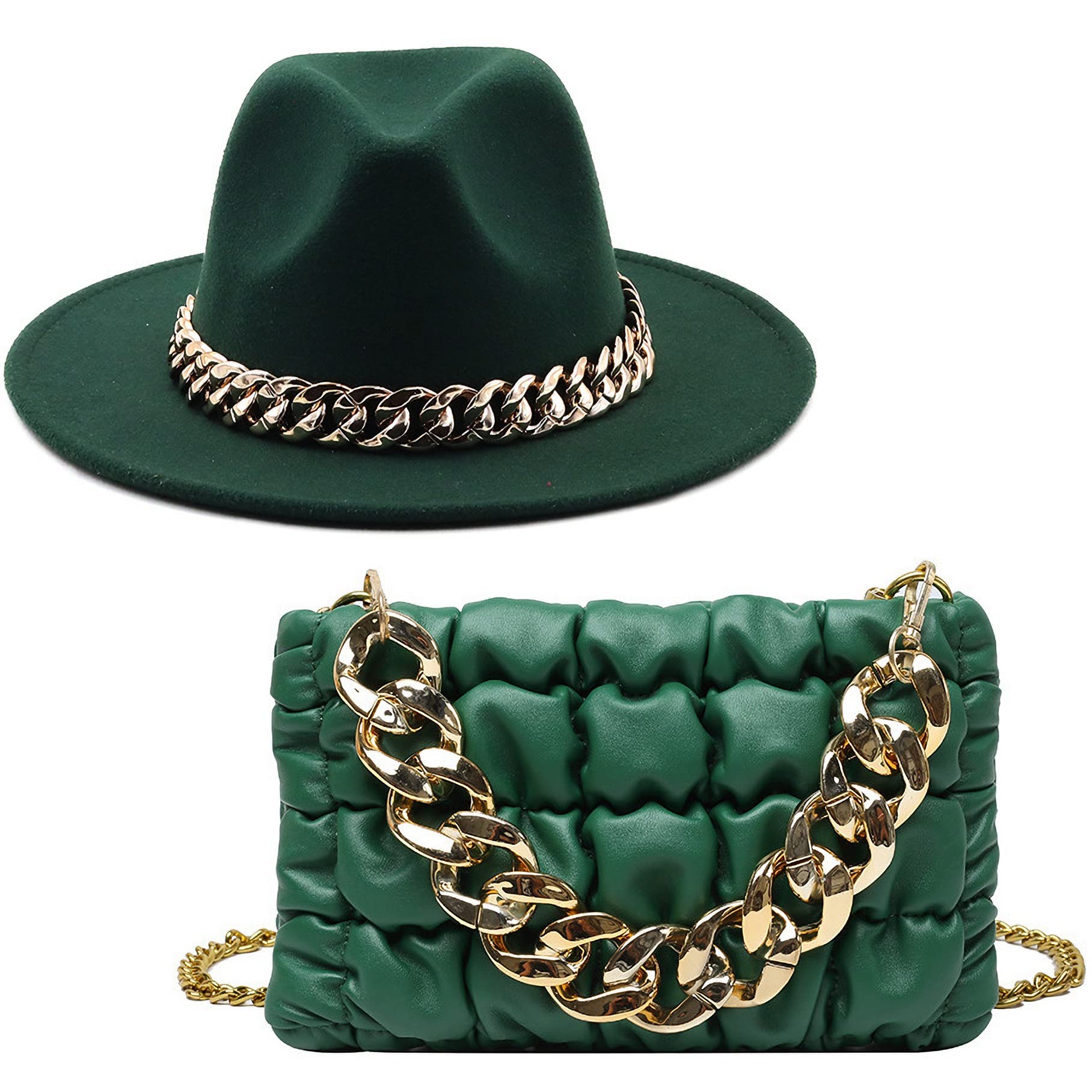 BXOZSAOZa Combination of Hats for Women Fashionable and Bags, Fedora Hats for Women,Pink Fedora Hats for Women (US, Alpha, Medium, Dark Green)