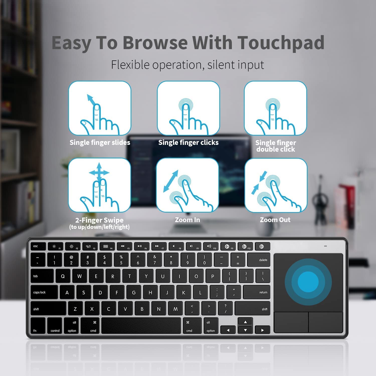 Bluetooth Keyboard with Touchpad for Mac OS & iPad iOS, Rechargeable Wireless Keyboard with Trackpad, Ultra Slim Multi-Device Keyboard for MacBook Pro/Air, iMac, iPhone, iPad Pro/Air/Mini