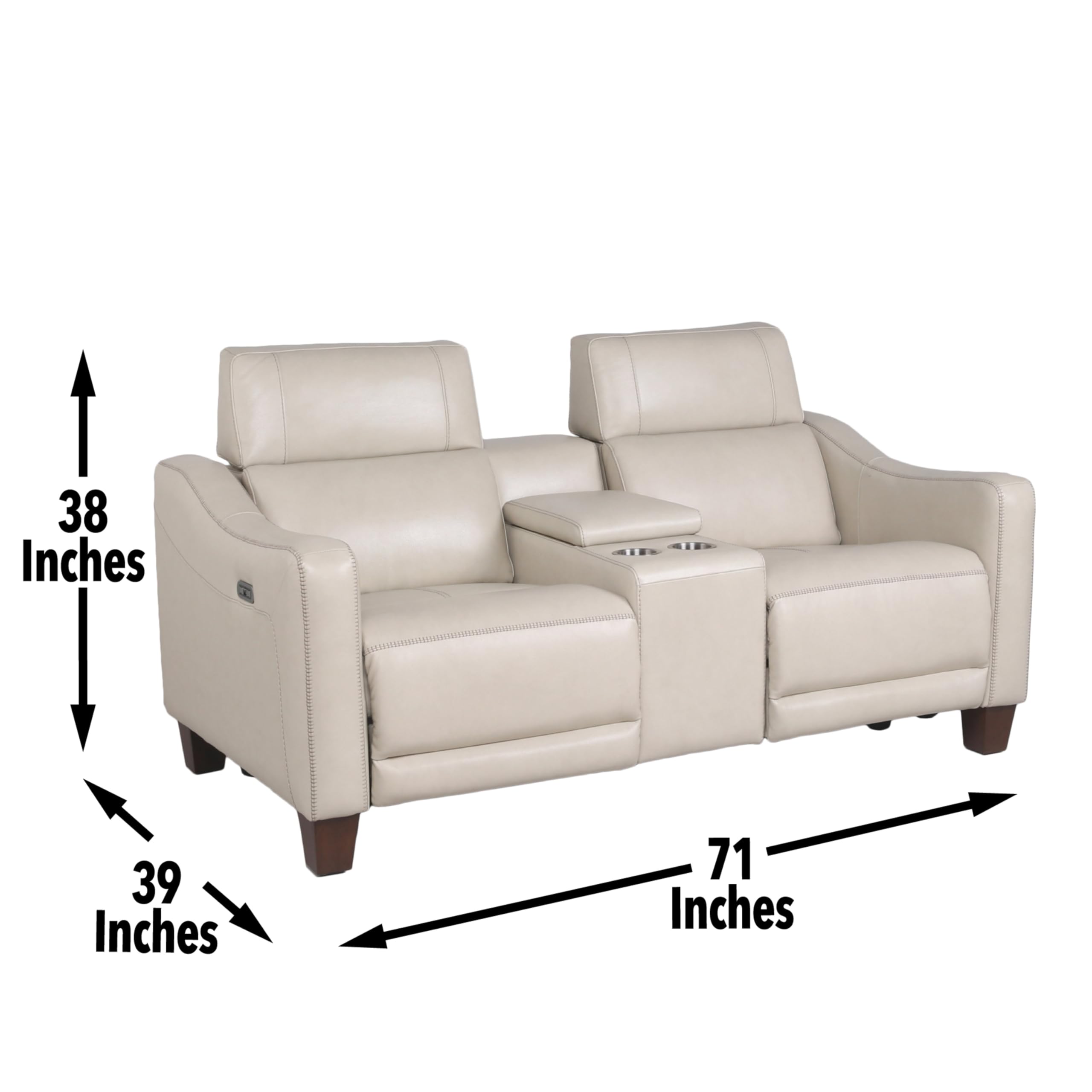 Steve Silver Furniture Ivory Dual-Power Leather Loveseat, Wall Saver Design, Transitional Style, Top Grain Leather, USB Charging Port, Power Headrest and Power Footrest, 39" D x 71" W x 38" H, Ivory