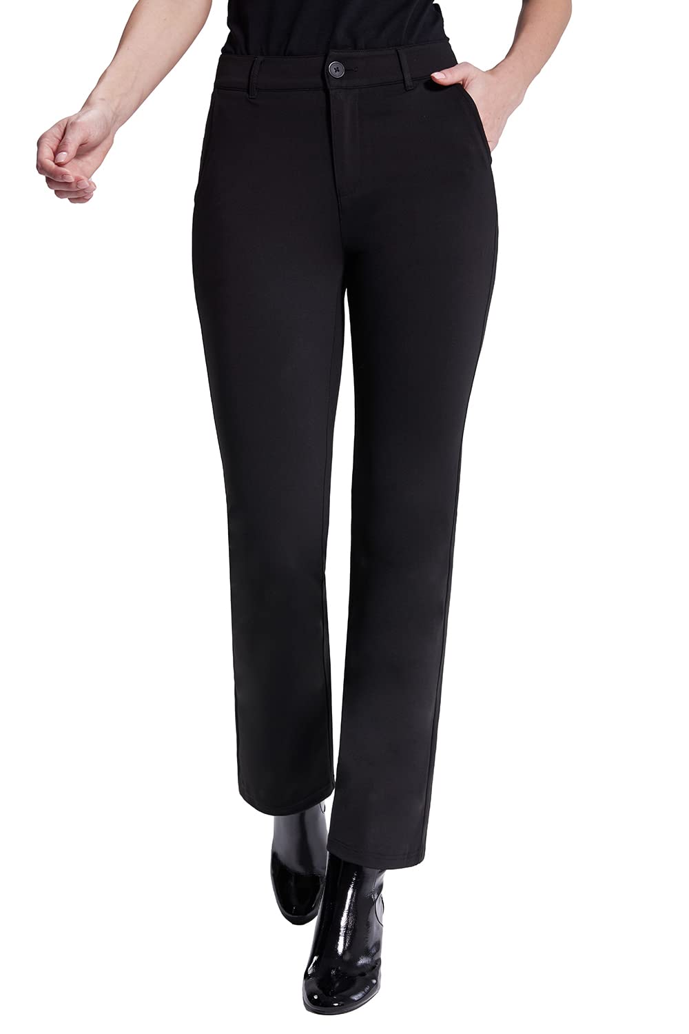 Bamans Womens Dress Pants Wide Leg Stretch Work Pants Skinny Golf Pants with Pockets Black