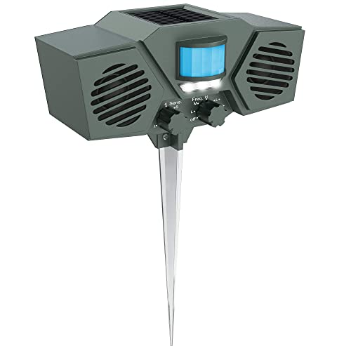 Hoont Solar Powered Motion Activated Ultrasonic with Flashing Strobe Outdoor Animal and Pest Repeller for Birds