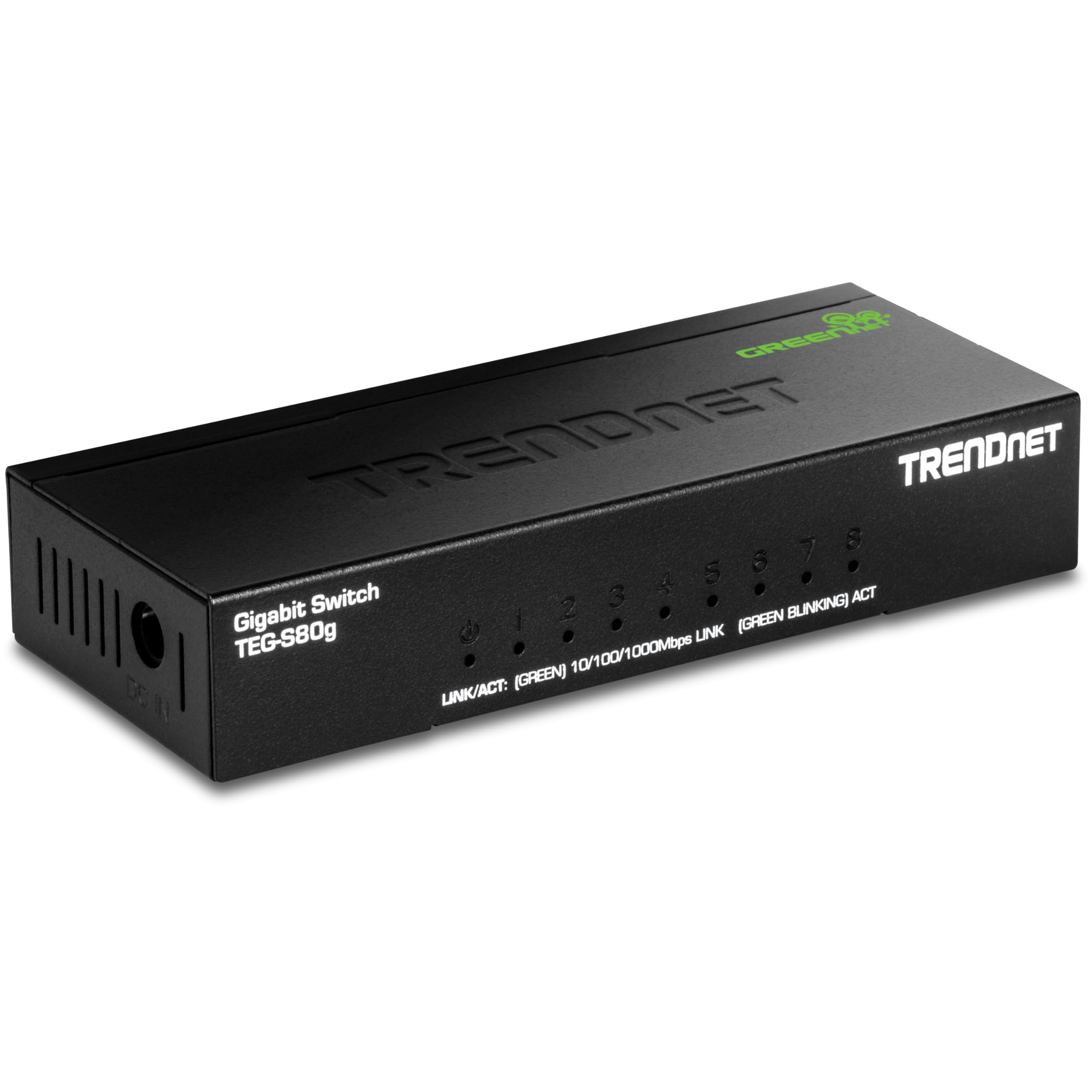 TRENDnet 8-Port Mini Gigabit Switch, TEG-S80g, GREENnet Technology, NDAA + TAA Compliant, Desktop Metal Ethernet Network Switch, 8 x Gigabit Ports, Fanless, Lifetime Protection, Black