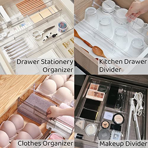 KIKILIE 4 Pack Transparent Drawer Dividers Organizer,Expandable 11-19 Dresser Drawer Divider - Multi-purpose Clear Drawer Organizers DD5250 DD5250