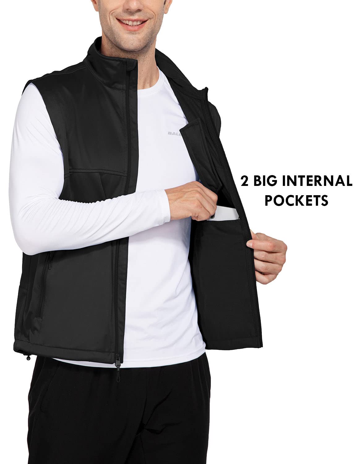 BALEAF Men's Lightweight Golf Vest Sleeveless Softshell Jacket Windproof Outerwear Vest for Travel Running Hiking Black Size M